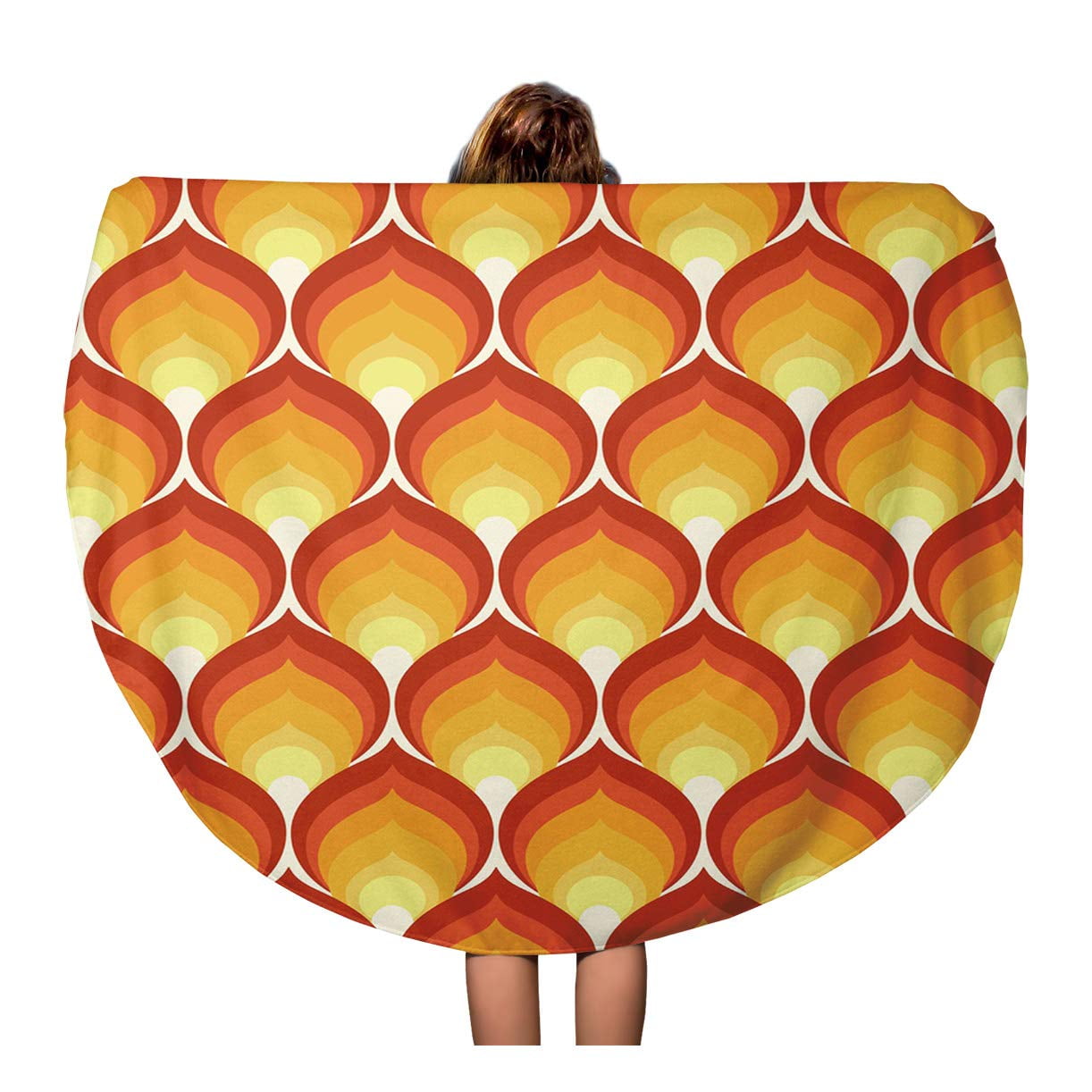 SIDONKU 60 inch Round Beach Towel Blanket Seventies Retro Pattern 1970S ...