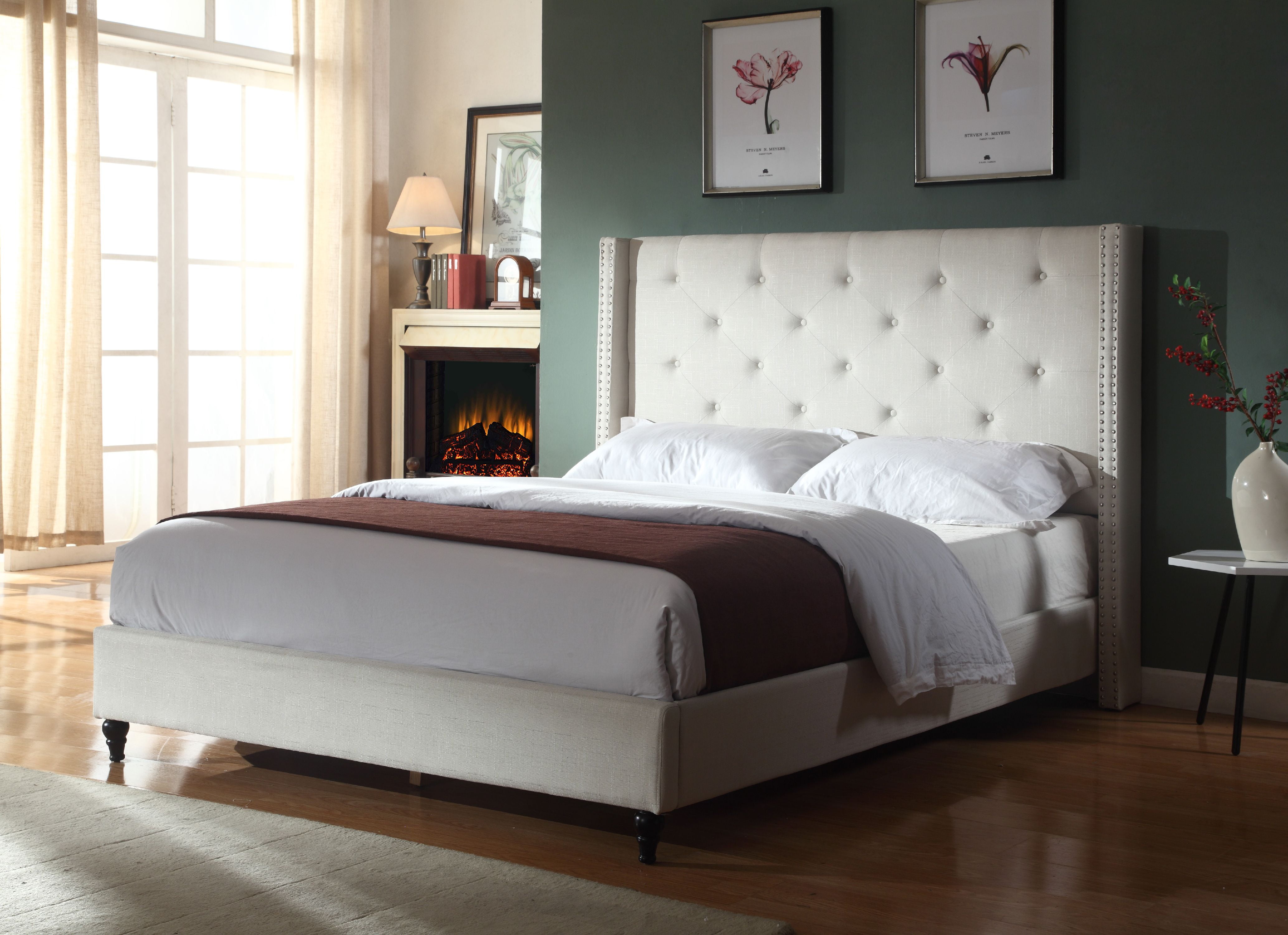 Best Master Furniture Veronica Tufted Wingback Platform Bed Natural ...