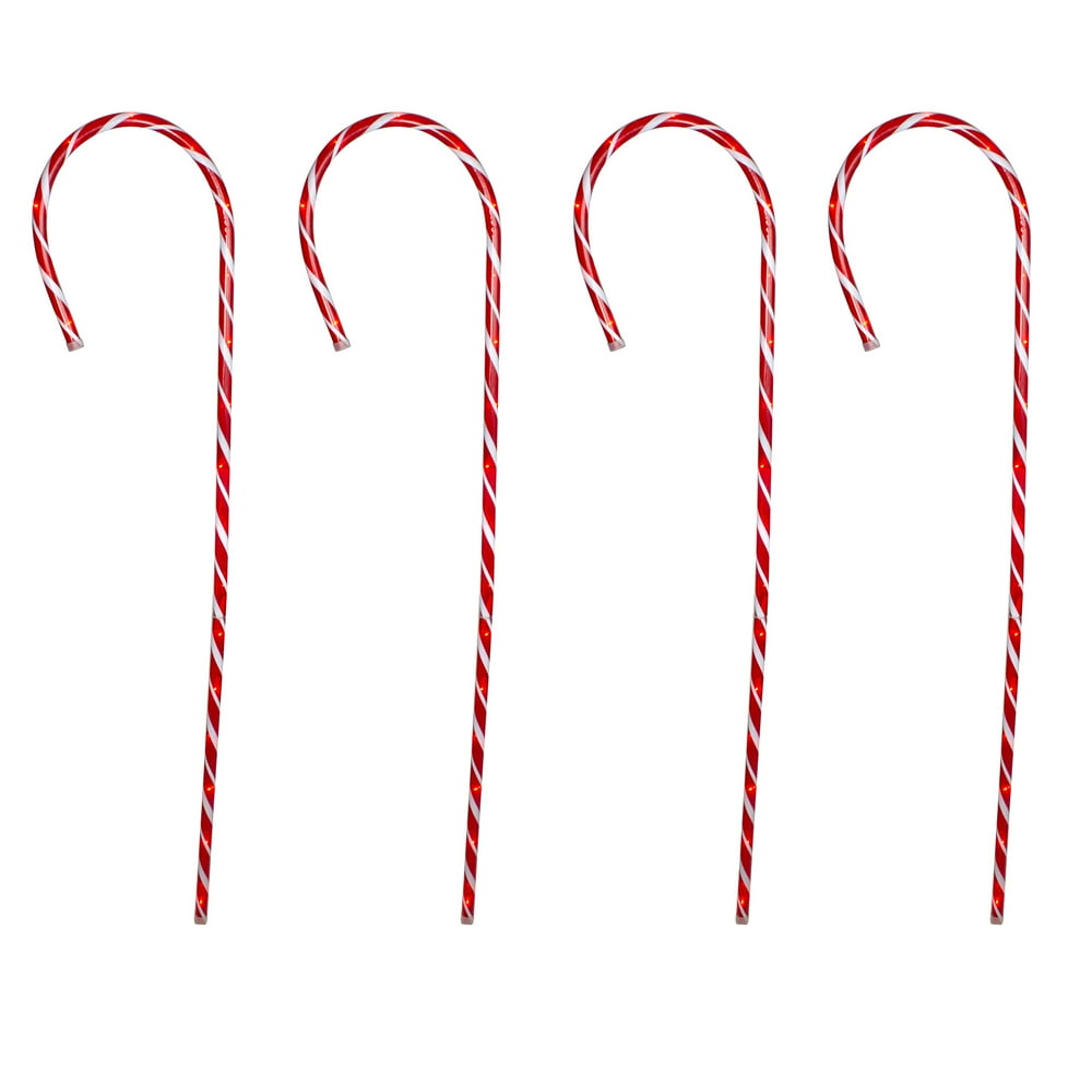 Set of 4 Red and White Stripped Candy Cane Stakes Christmas Outdoor ...