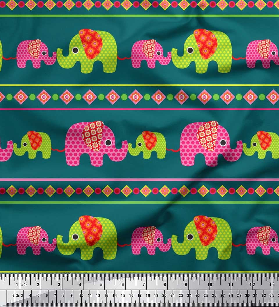 Soimoi Cotton Poplin Fabric Geometric Shapes,Stripe & Elephant Kids ...