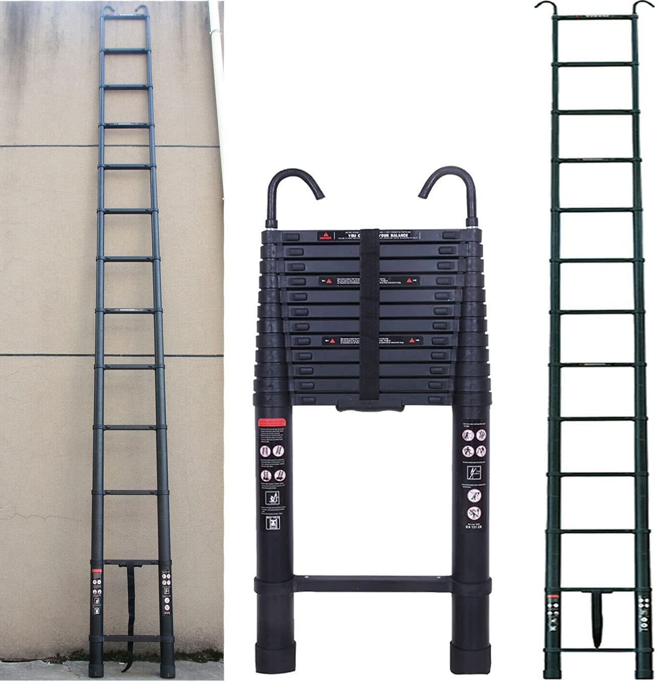 Bowoshen 16.5Ft/5M Ladder Step Ladder Loft Heavy Duty Telescopic Ladder ...