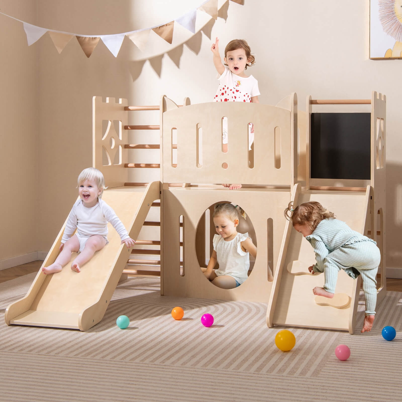 Costway 8-in-1 Toddler Slide with Slide Climber, Ladders, Toy Storage ...
