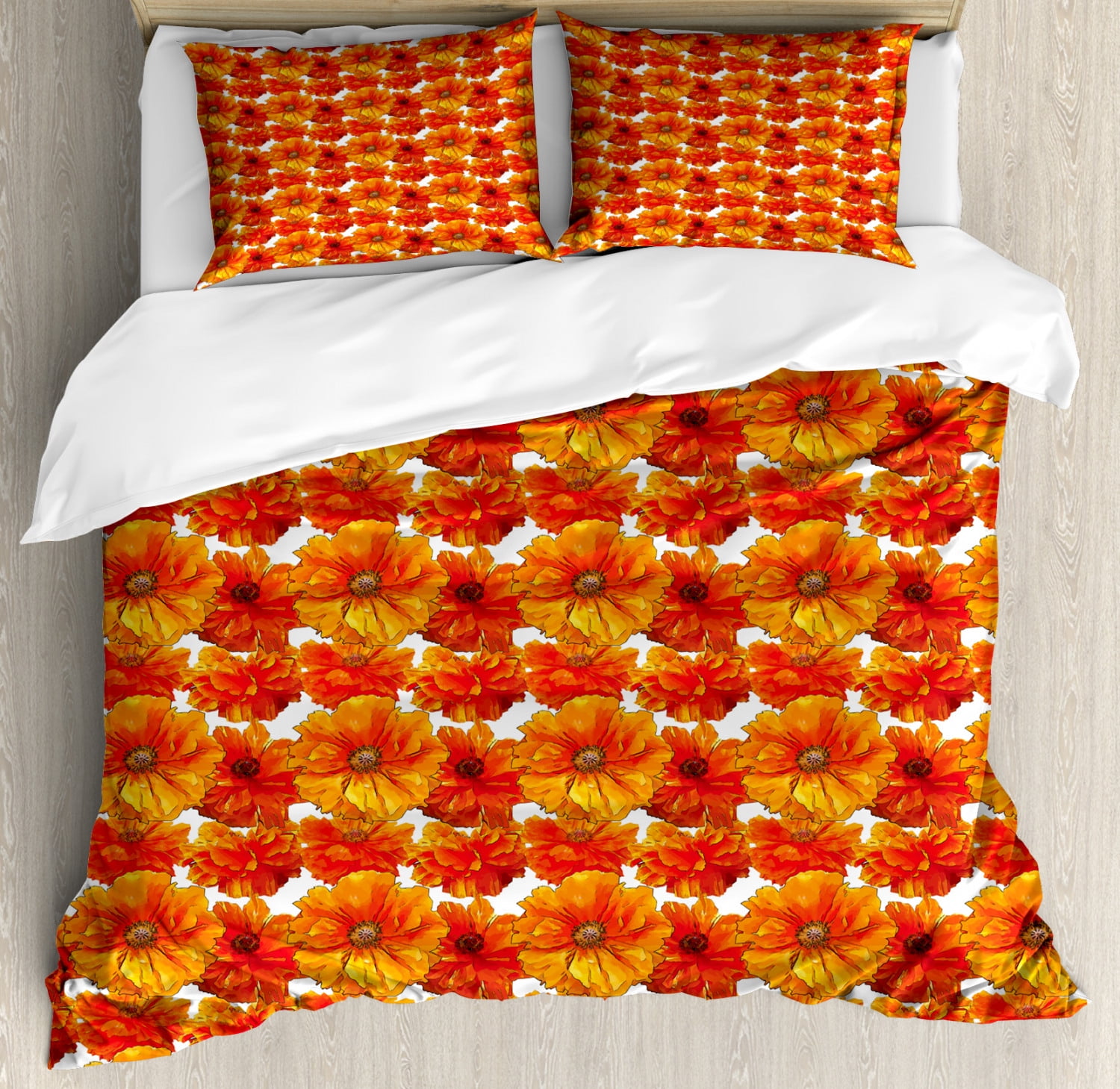 Poppy King Size Duvet Cover Set, Artistic Blossoms with Vibrant Petals ...