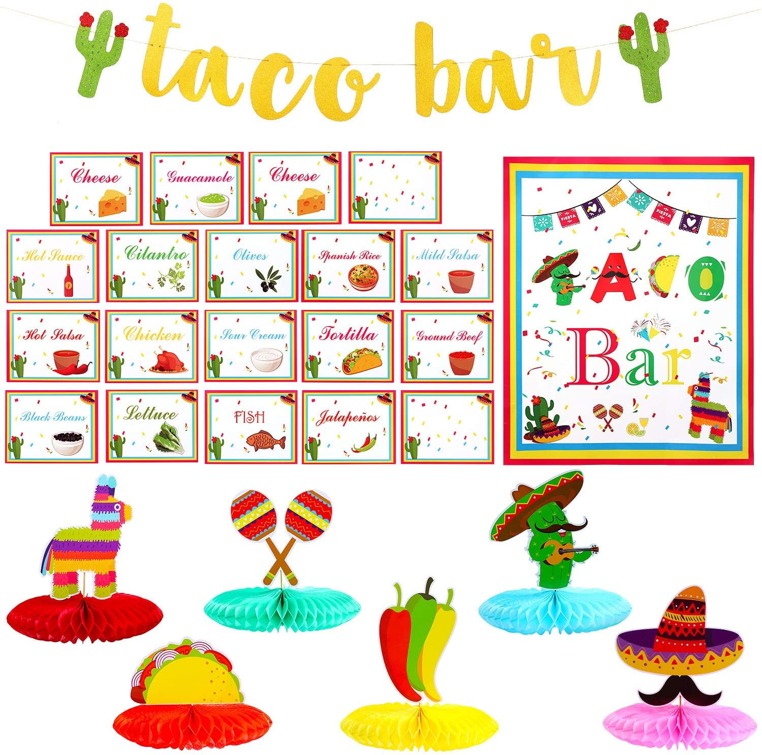 28 Pieces Taco Bar Decorations Set, Taco Bar Banner Party Sign 20 ...