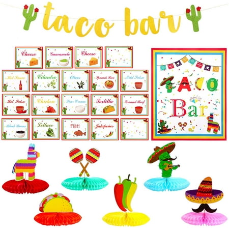 28 Pieces Taco Bar Decorations Set, Taco Bar Banner Party Sign 20 ...