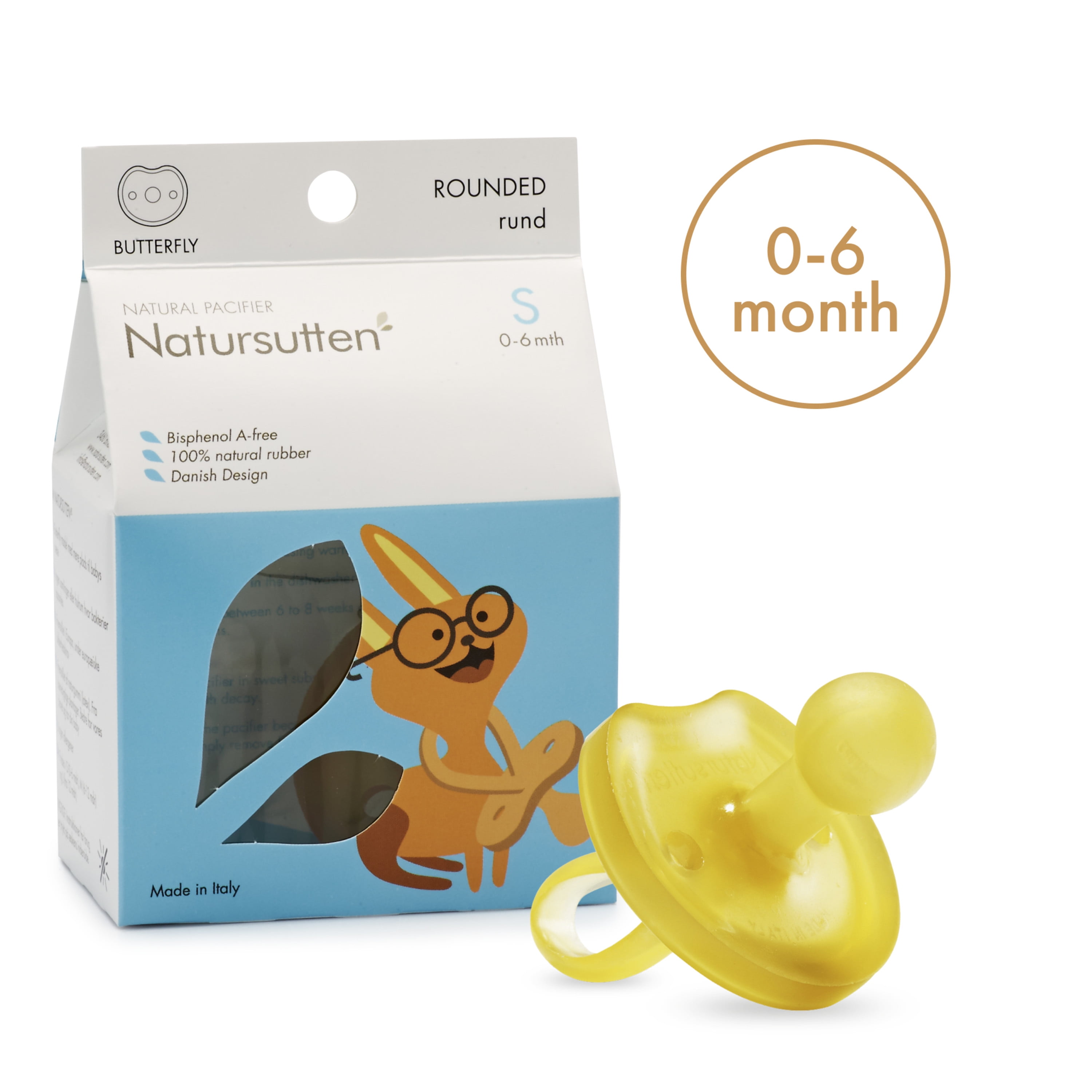 Natursutten Pacifier 0-6 Months, Butterfly Rounded Newborn Pacifier ...