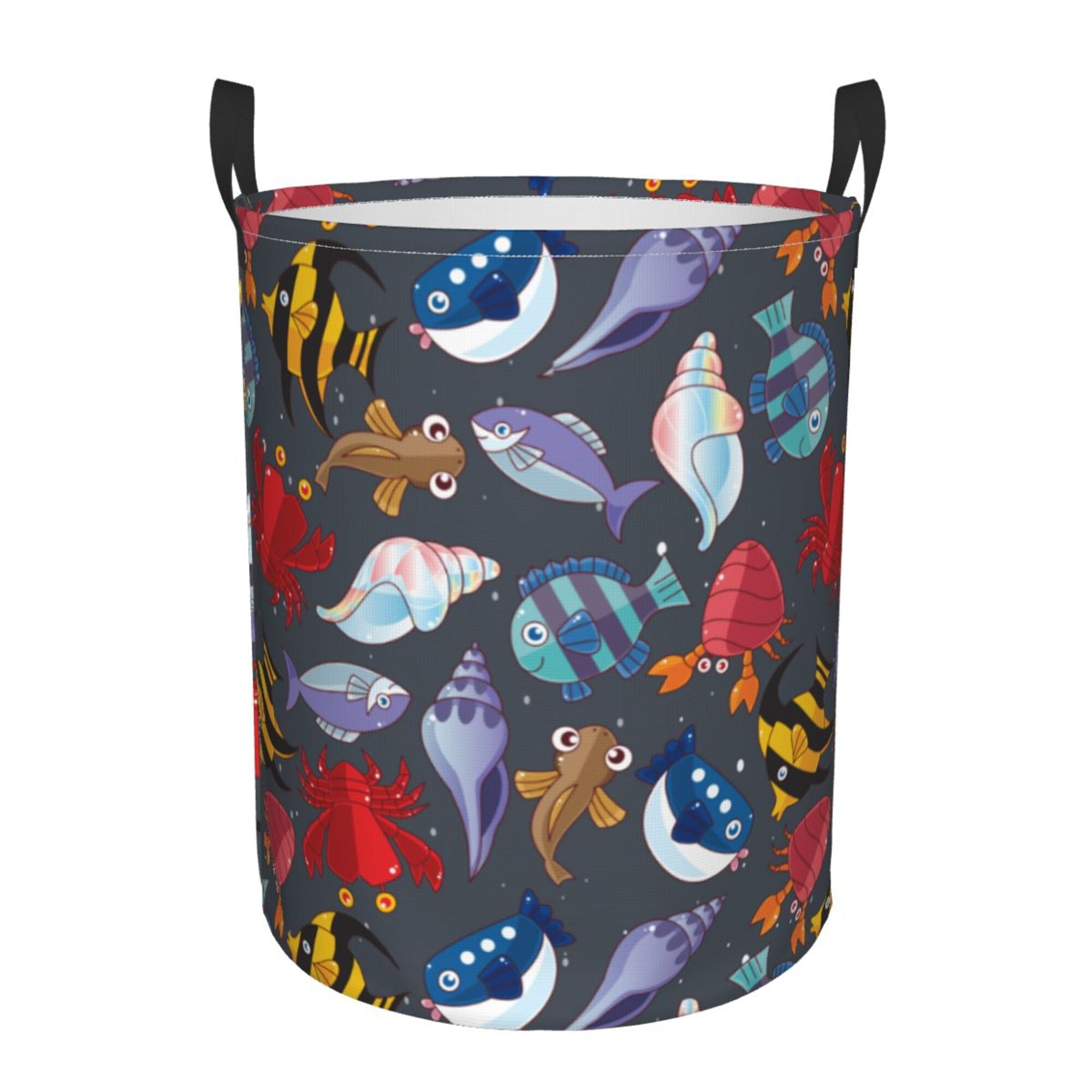 TEQUAN Waterproof Laundry Hampers, Sea Animals Fish Shells Crab Pattern ...
