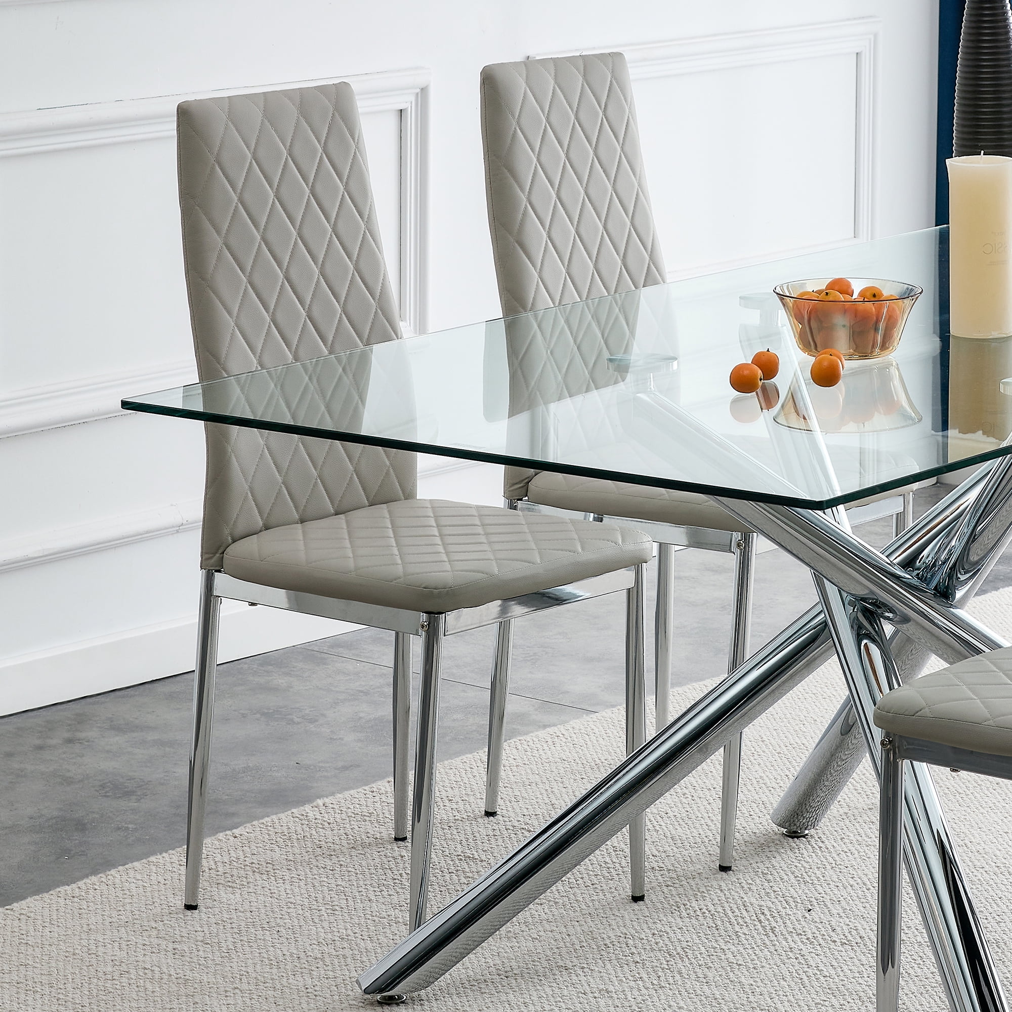 Dining Chairs Set of 2, Grid Shaped Armless Side Chairs Modern Kitchen ...