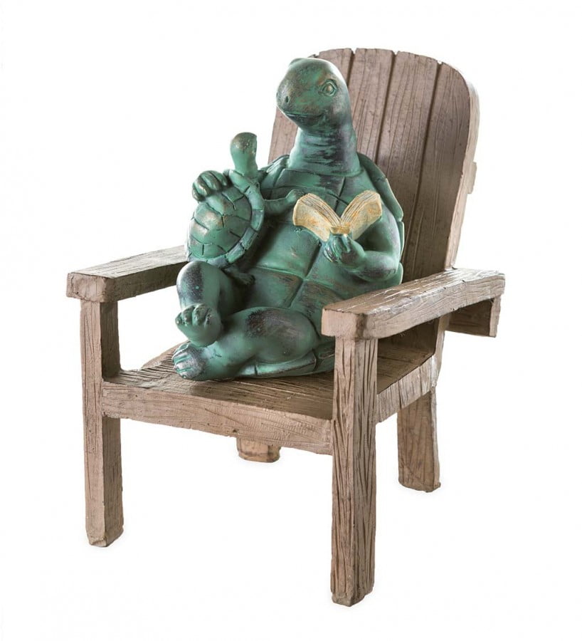 Plow & Hearth Reading Turtle Outdoor Garden Statue, 6.75"L x 5.75"W x 7 ...