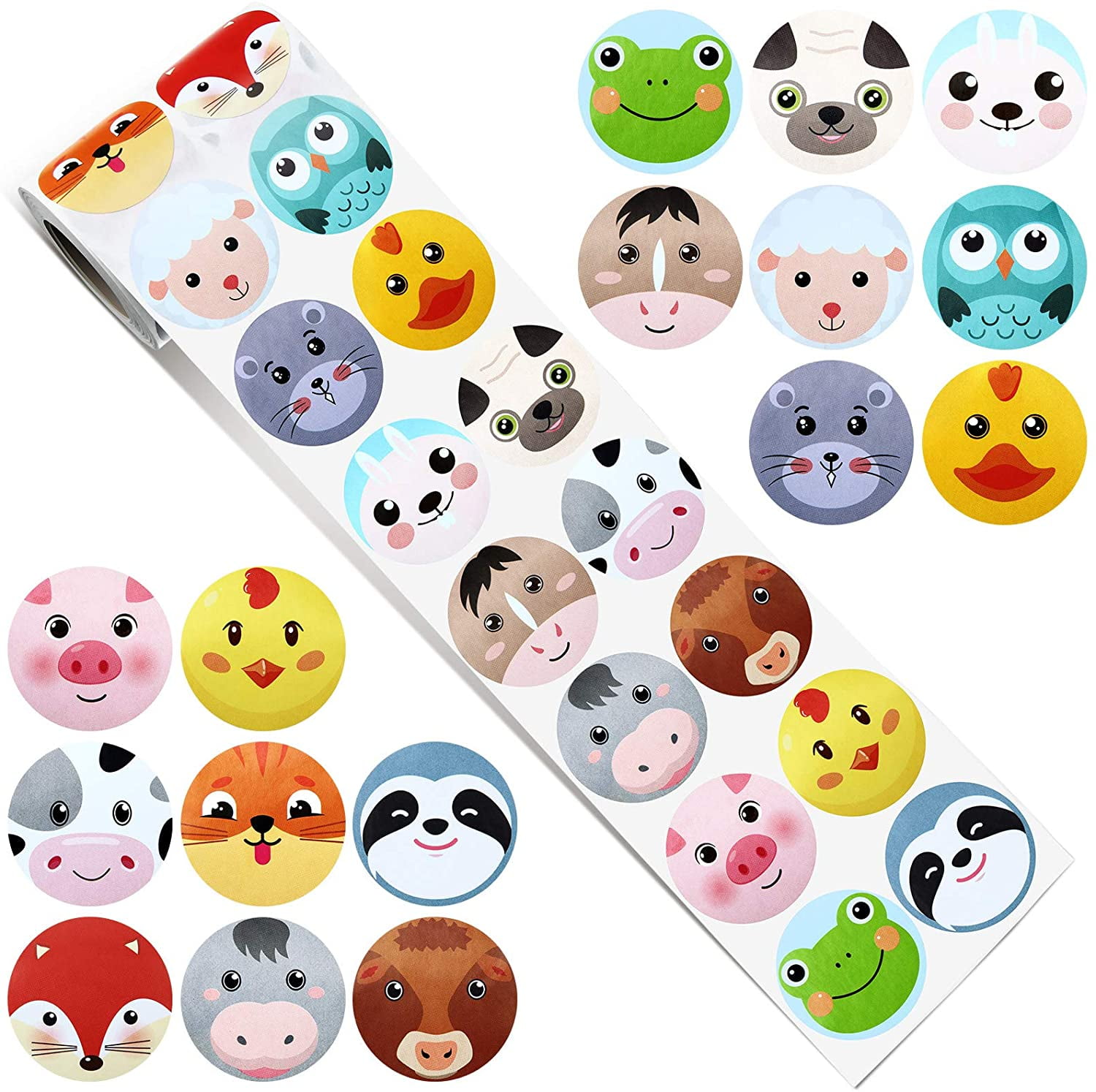 500 Pieces Farm Face Animal Sticker Round Face Animal Stickers Animal ...