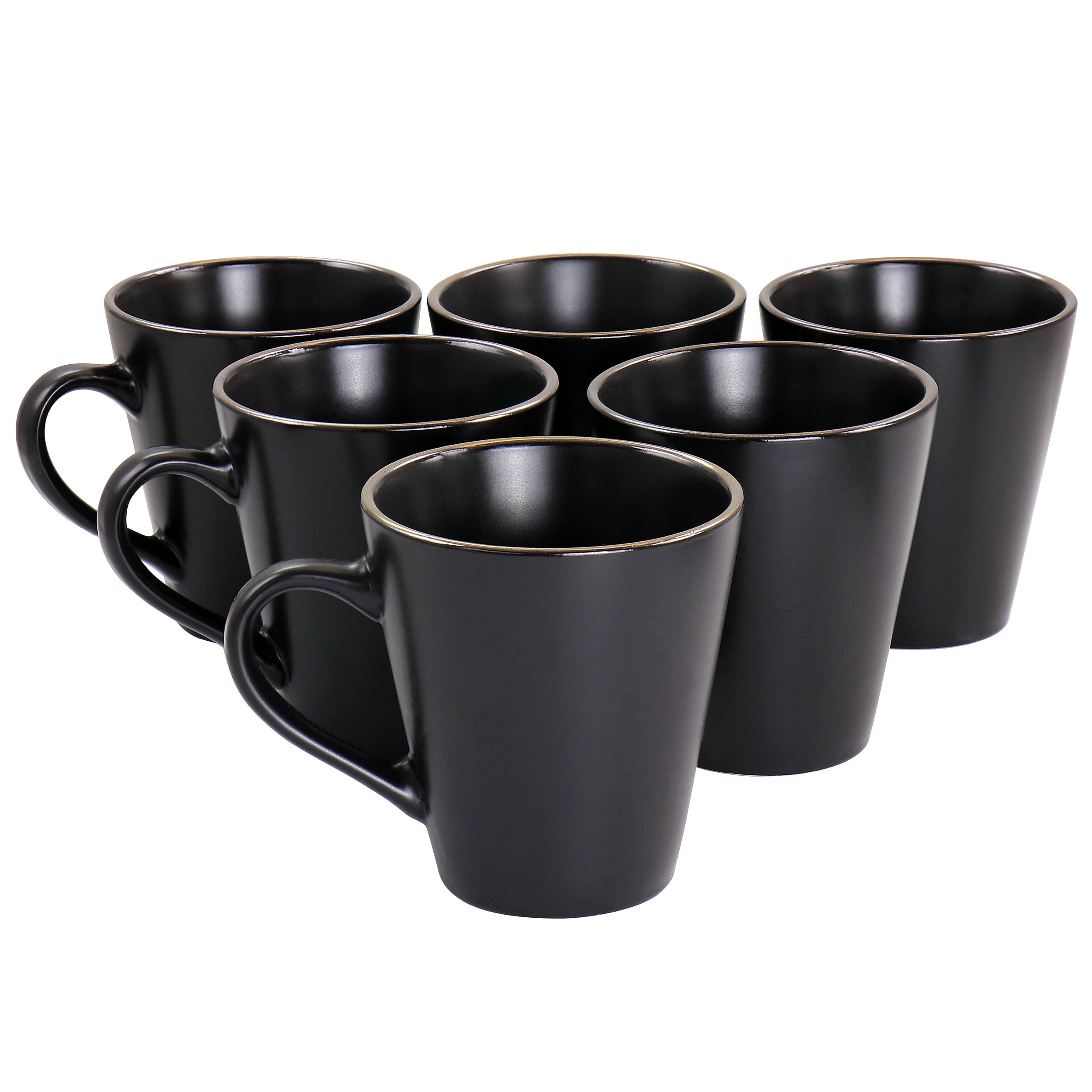 Elama Paul 6 Piece Stoneware Mug Set in Matt Black with Gold Rim ...