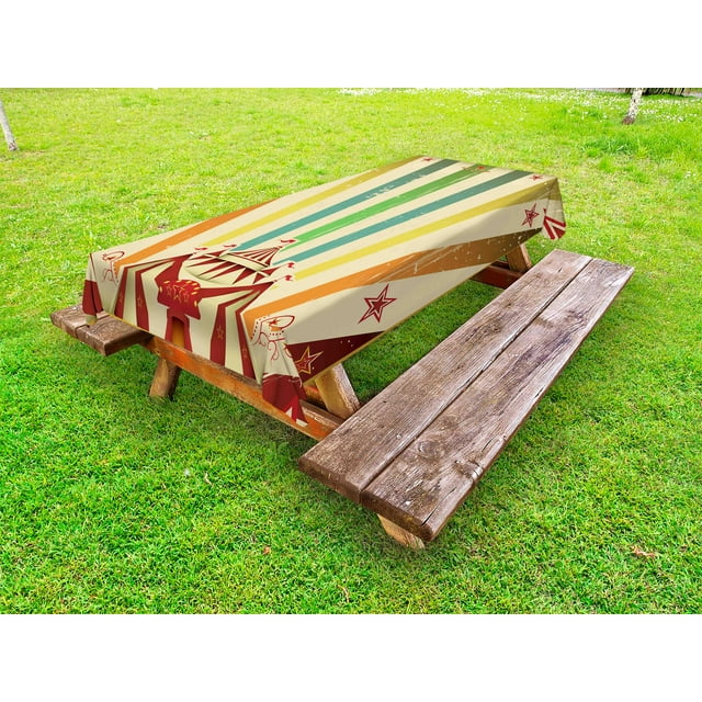 Vintage Rainbow Outdoor Tablecloth, Old Circus Carnival Advertisement ...