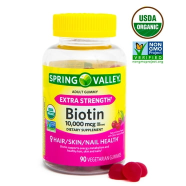 Spring Valley Extra Strength Biotin Plus Keratin Tablets Dietary Supplement, 10,000 mcg, 60 ...