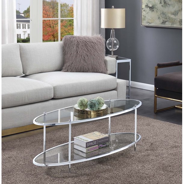 Convenience Concepts Royal Crest 2 Tier Oval Glass Coffee Table, Glass ...
