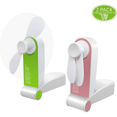 2 PACK Portable Pocket Fans Foldable Mini Handheld Fan Personal Handy ...