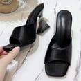 Black Girls Transparent High Heels Coarse Following Round Toe One Line ...