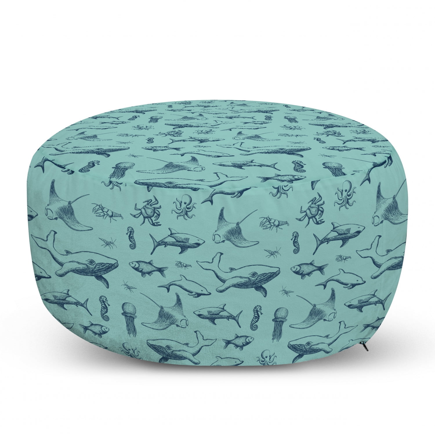 Nautical Pouf Cover with Zipper, Vintage Marine Style Pattern with ...
