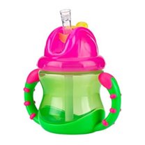 nuby two-handle flip n' sip straw cup, 8 ounce, green with pink - Walmart.com