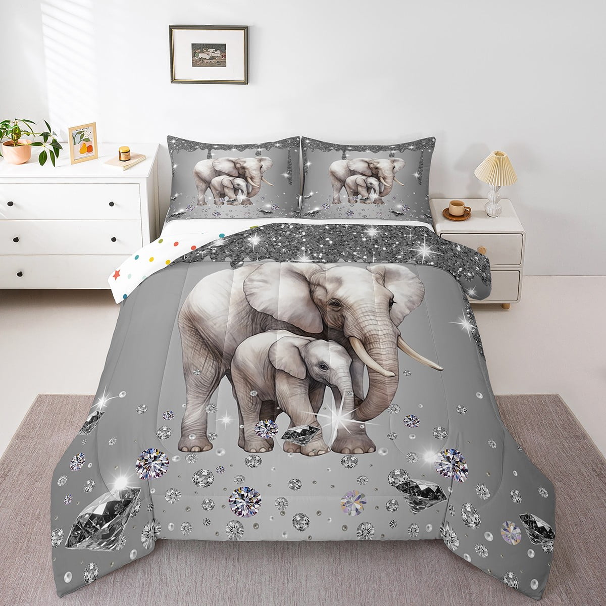 Click here for Elephant Queen Comforter Set Sliver Sequin Fluid A... prices
