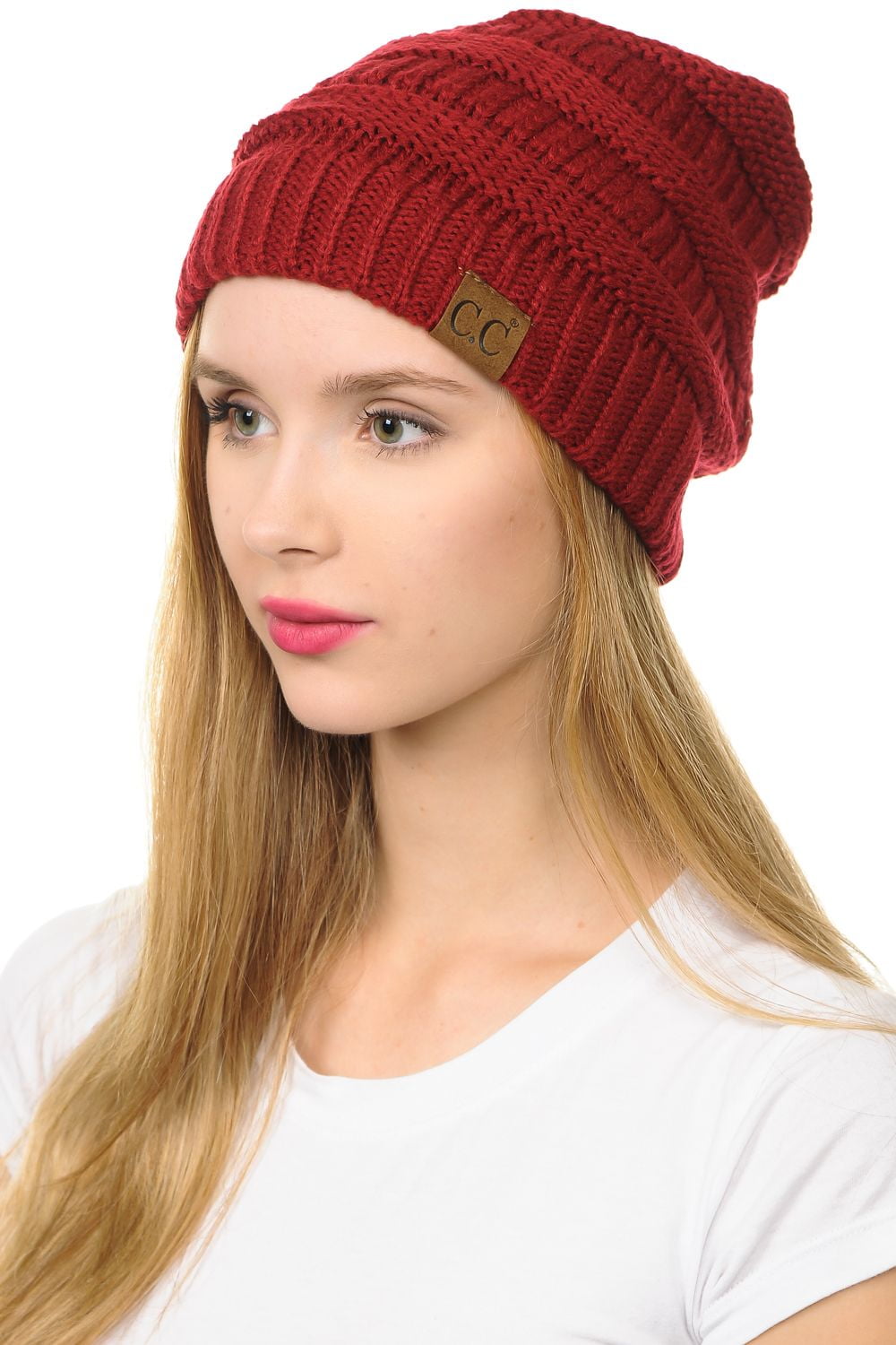 C.C Hat-20A Slouchy Thick Warm Cap Hat Skully Color Cable Knit Beanie ...