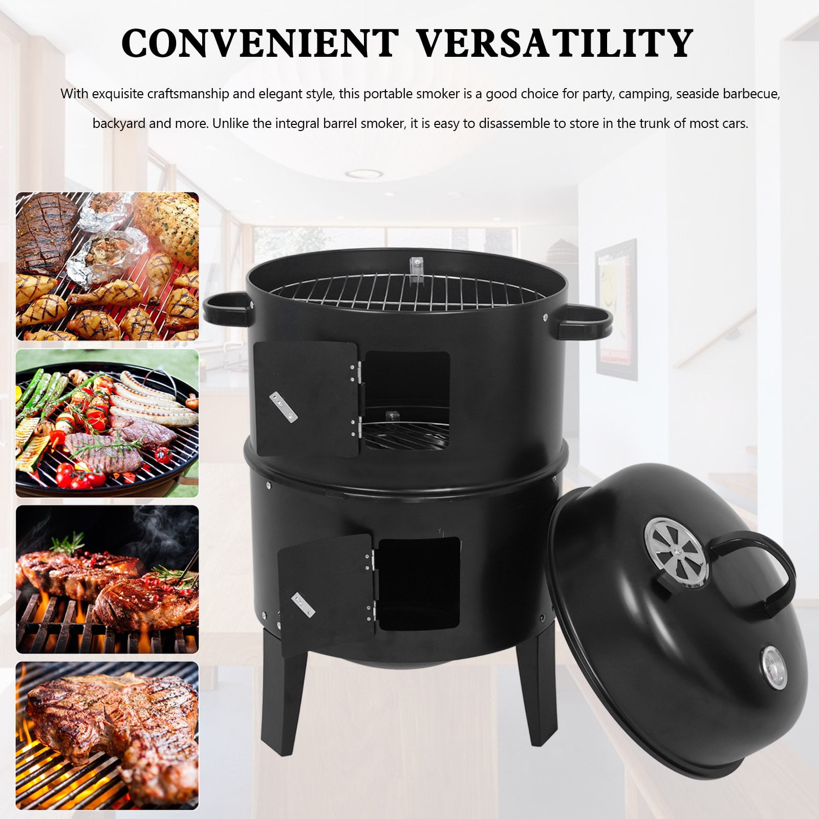 Detachable 3-in-1 Vertical Charcoal Smoker Portable BBQ Smoker Grill ...