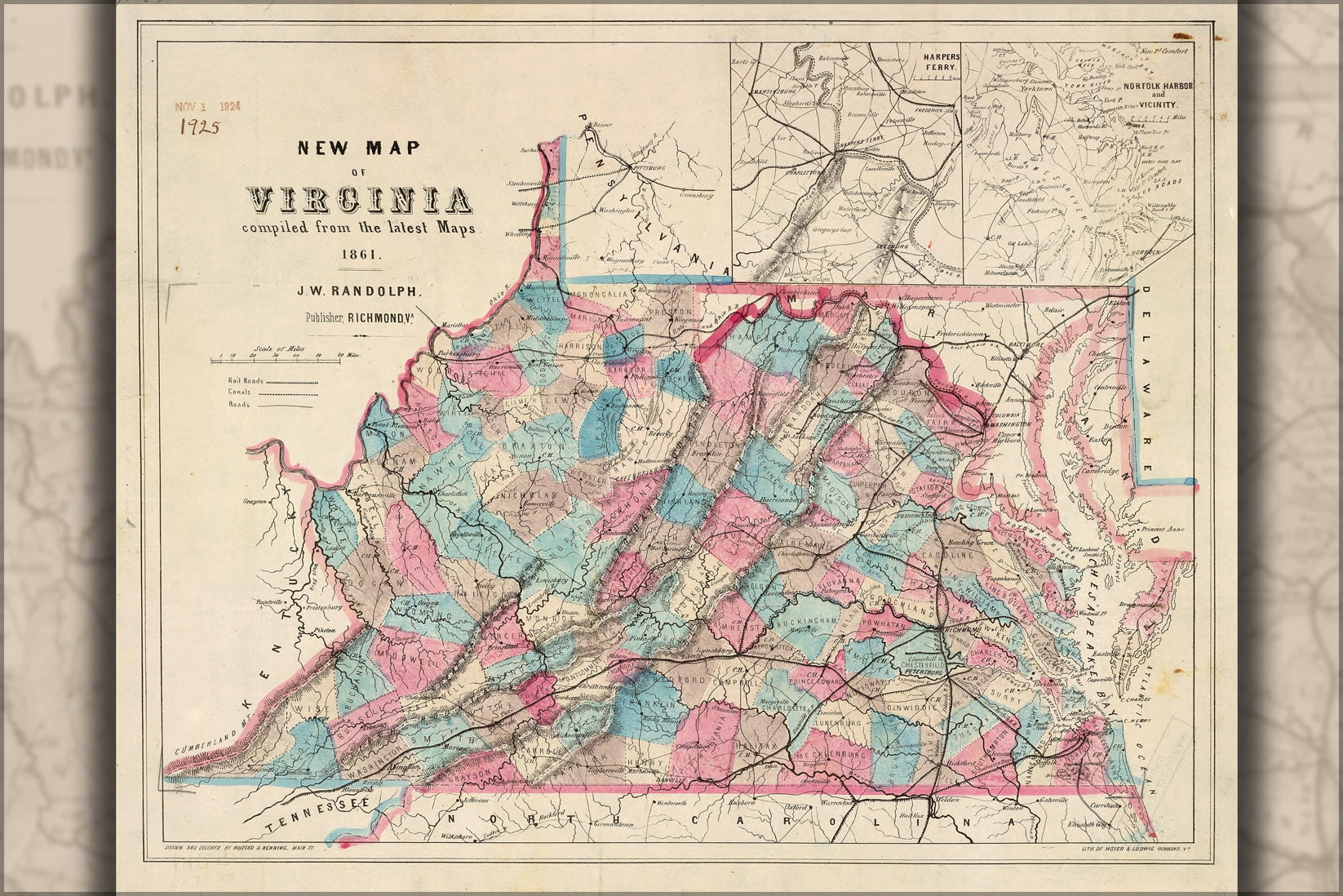 24"x36" Gallery Poster, map of Virginia 1861 - Walmart.com