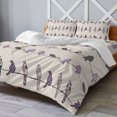 4 Piece Duvet Cover Set Cal king, Purple Grey Bird Animal on Lines Soft ...