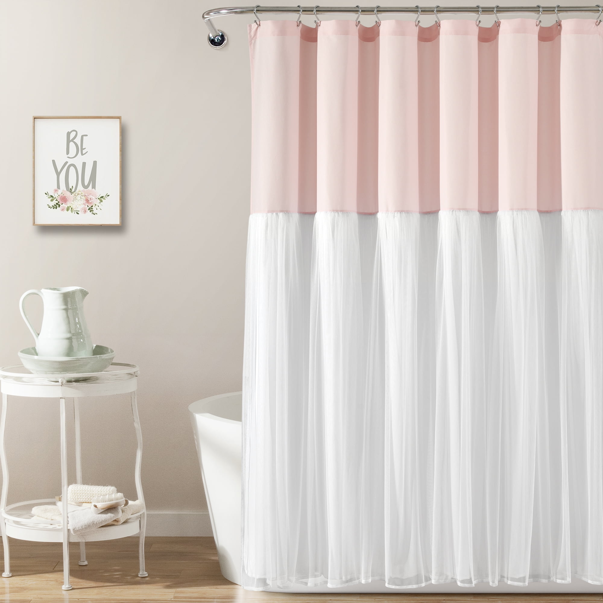 Lush Decor Tulle Skirt Colorblock Shower Curtain, 72" x 72", Blush ...