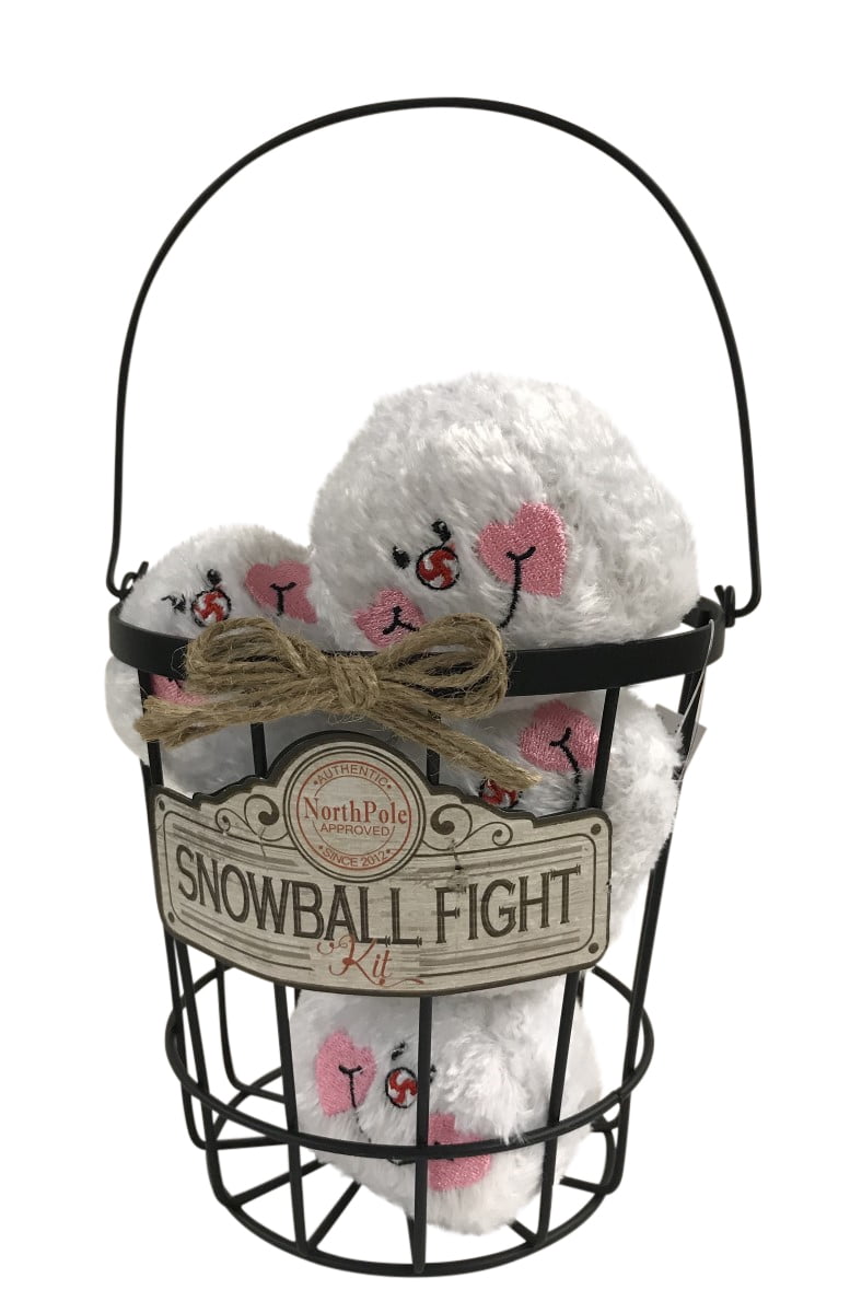 North Pole Approved Snowball Fight kit with 1 Wire Basket and 6 Plush ...