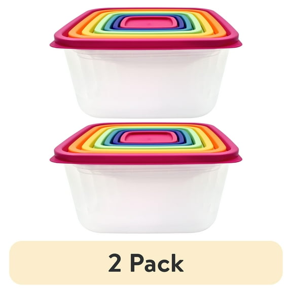 (2 pack) Mainstays Plastic Rainbow Food Storage Set, Multi Color, 14 ...
