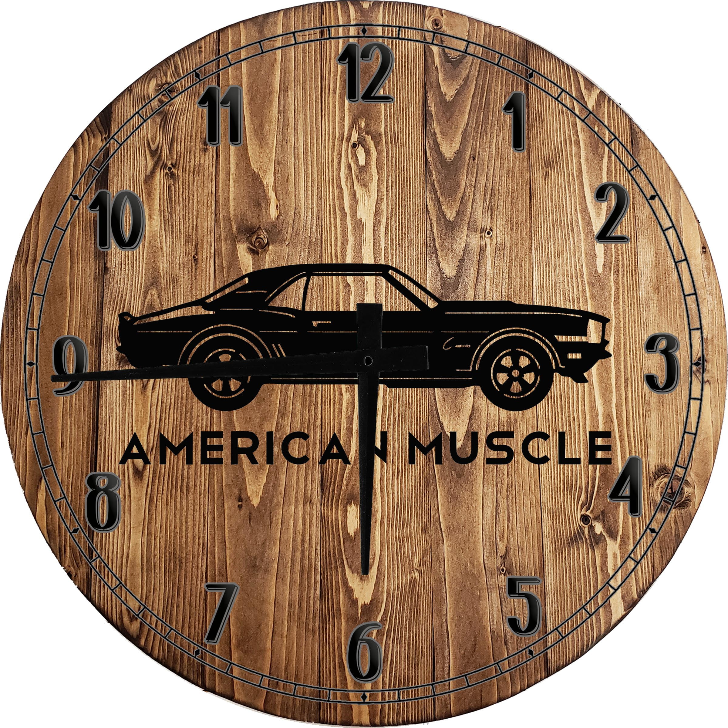 Wood Wall Clock 18 Inch Round Garage Wall Art American Vintage Car ...