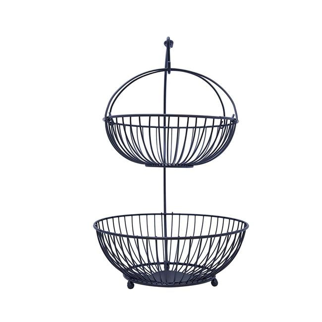 J Miles UH-FB243 Two Tier Wire Fruit Basket with Hook for Bananas ...