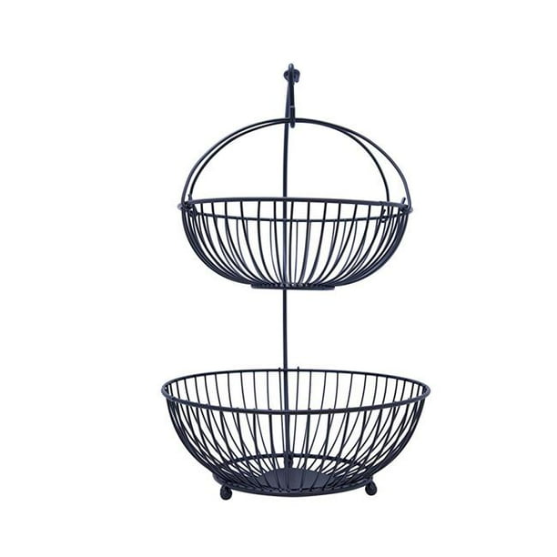 J Miles UH-FB243 Two Tier Wire Fruit Basket with Hook for Bananas ...