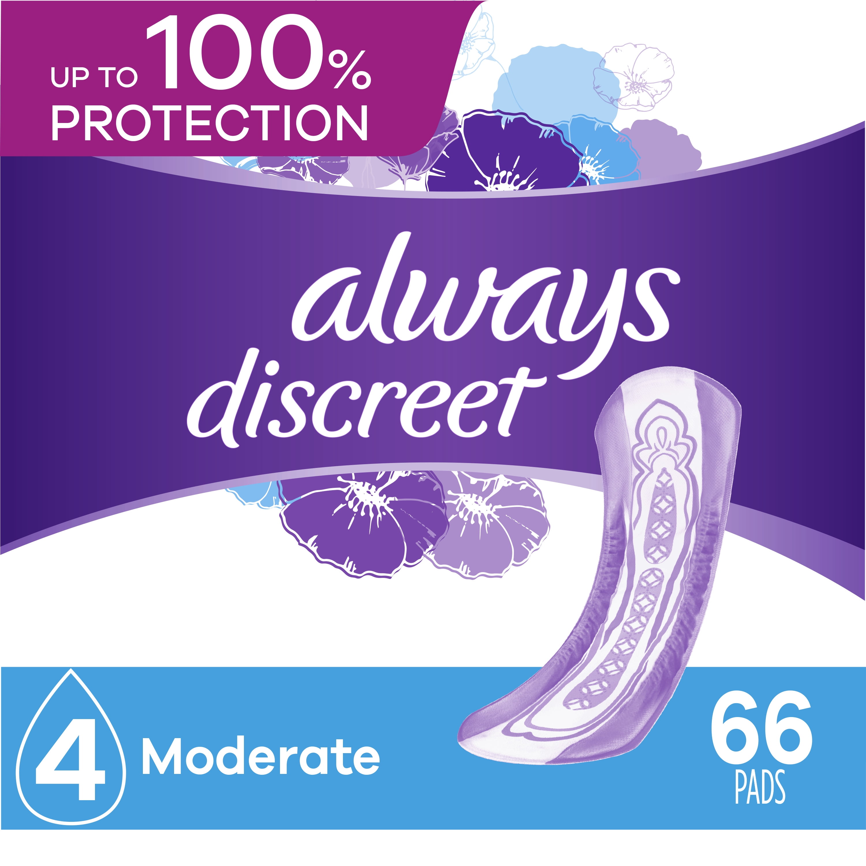 Always Discreet Moderate Incontinence Pads, 66 Count – Walmart ...