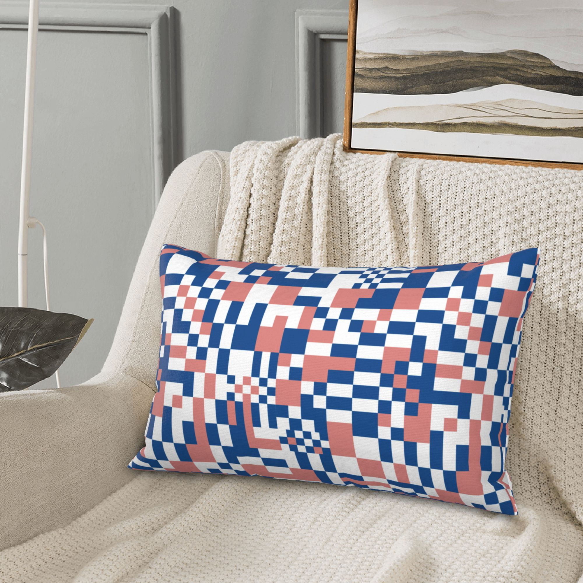 ZNDUO Rectangular Plush Cushion Cover, Flat Checkerboard Blue Block ...