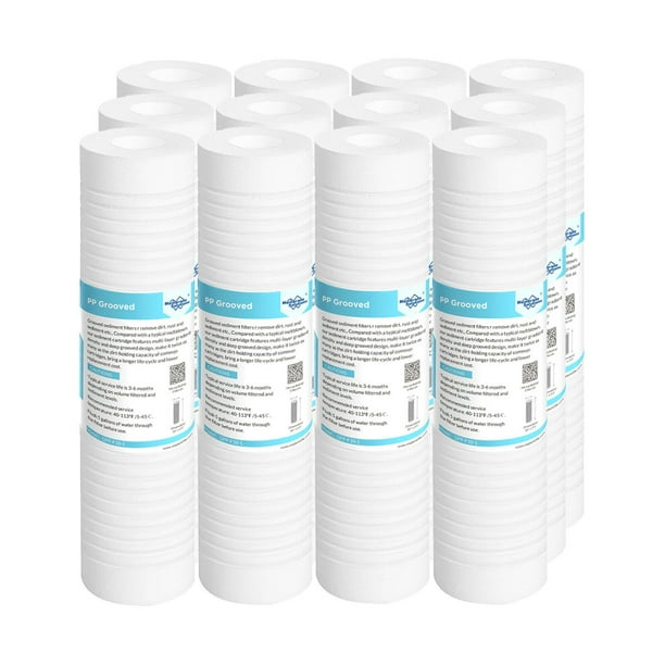 Membrane Solutions Grooved Sediment Whole House Water Filter Cartridge, 5 Micron, 2.5" x 10", 12 ...