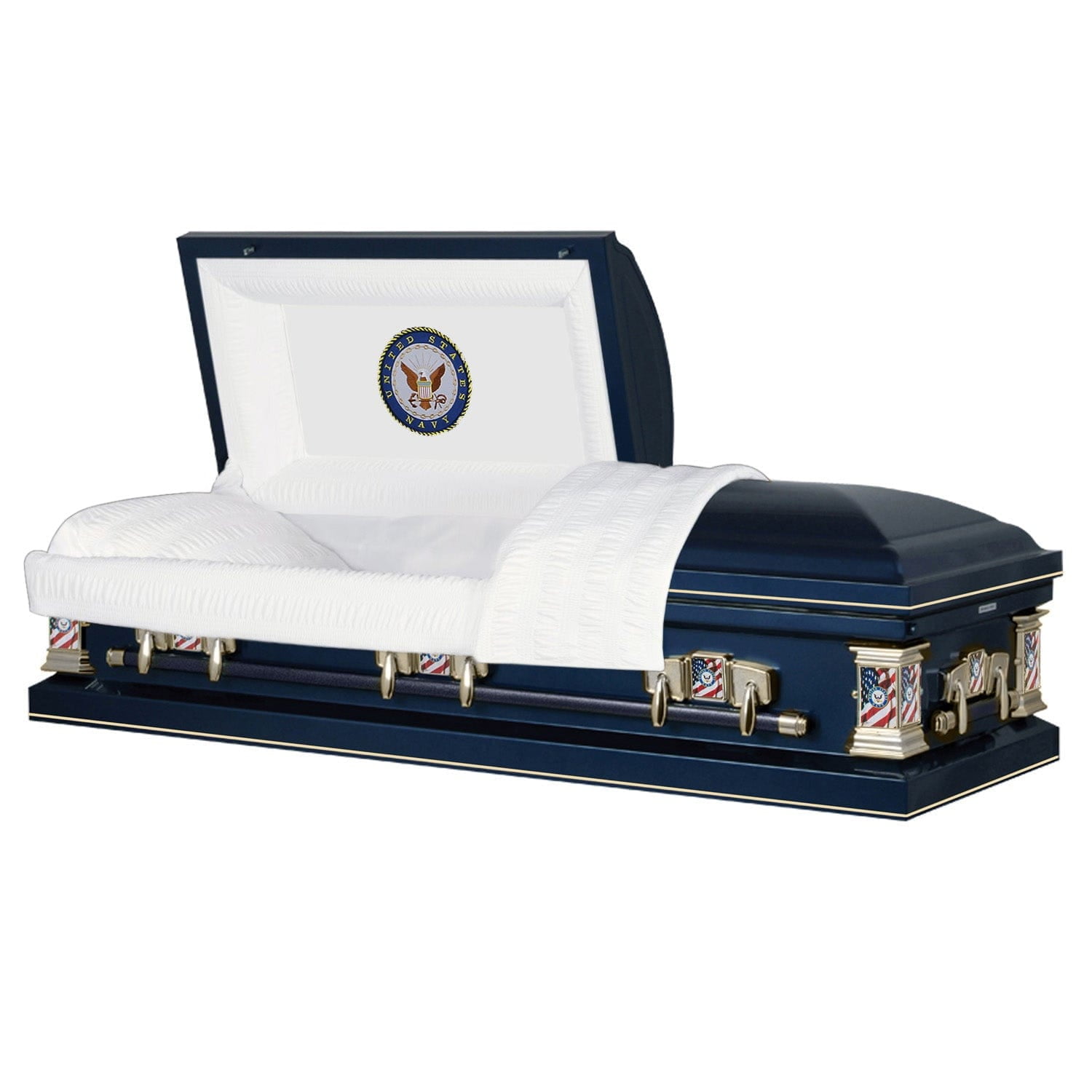 Titan Casket - Premier Veteran Steel Navy Coffin with White Crepe ...