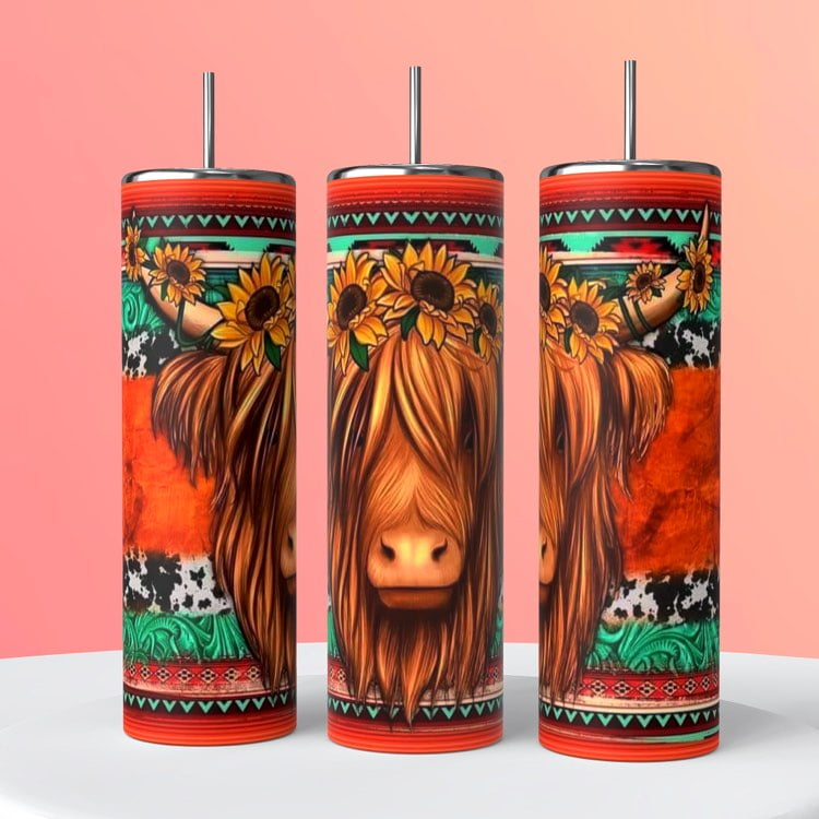 Highland Cow western Aztec 20 ounce sublimated tumbler hot and cold ...