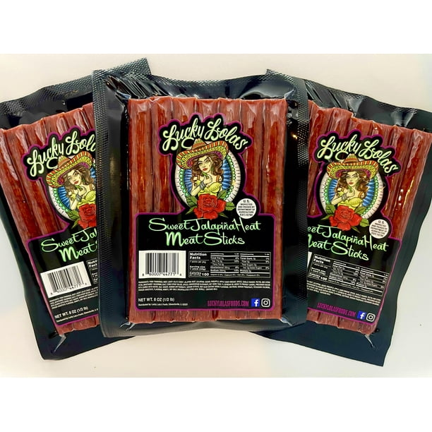 3 PACK - Lucky Lola's Sweet Jalapina Heat Meat Sticks - 1/2 Pound (7 ...