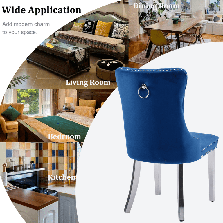 Dining Room Chairs with Velvet Fabric Dining Chairs with Chrome Stainless Steel Plating Legs Backrest and Button Velvet Fabric Design Luxury Home