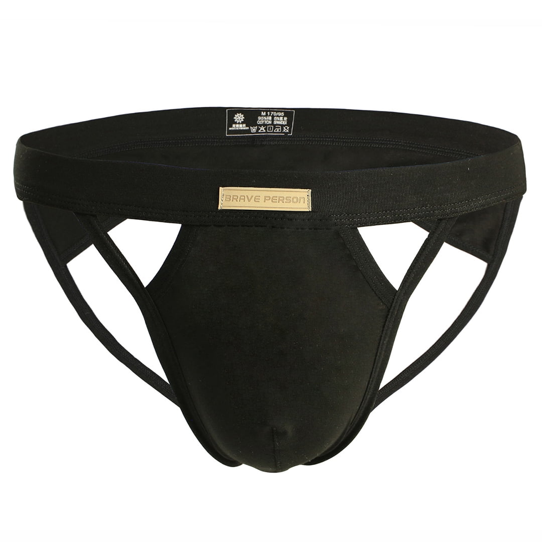 Mizok Mens Jockstraps Underwear Sexy Breathable Cotton Jock Strap Black