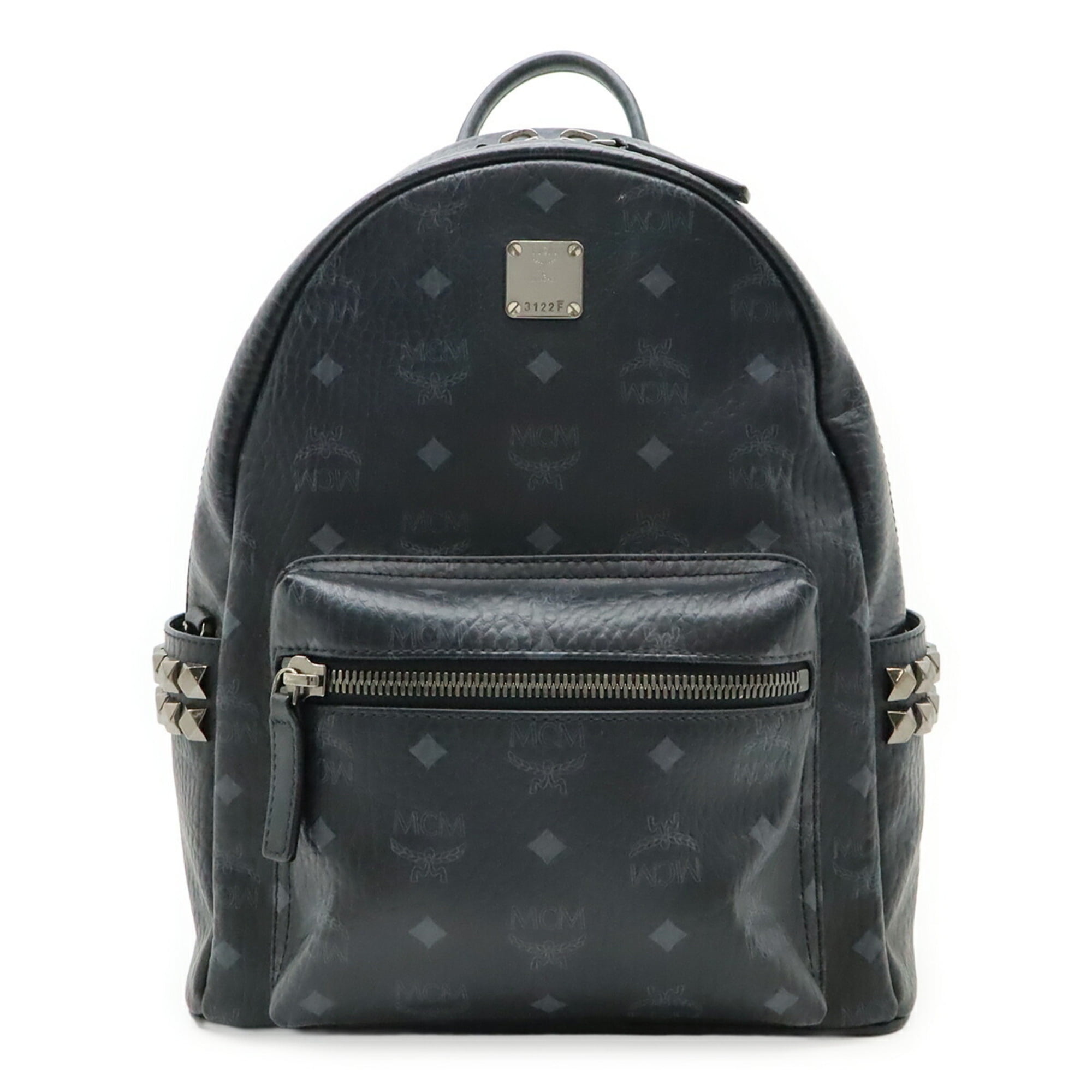 Pre-Owned MCM Glam Visetos Backpack in Black and Grey with Studs ...