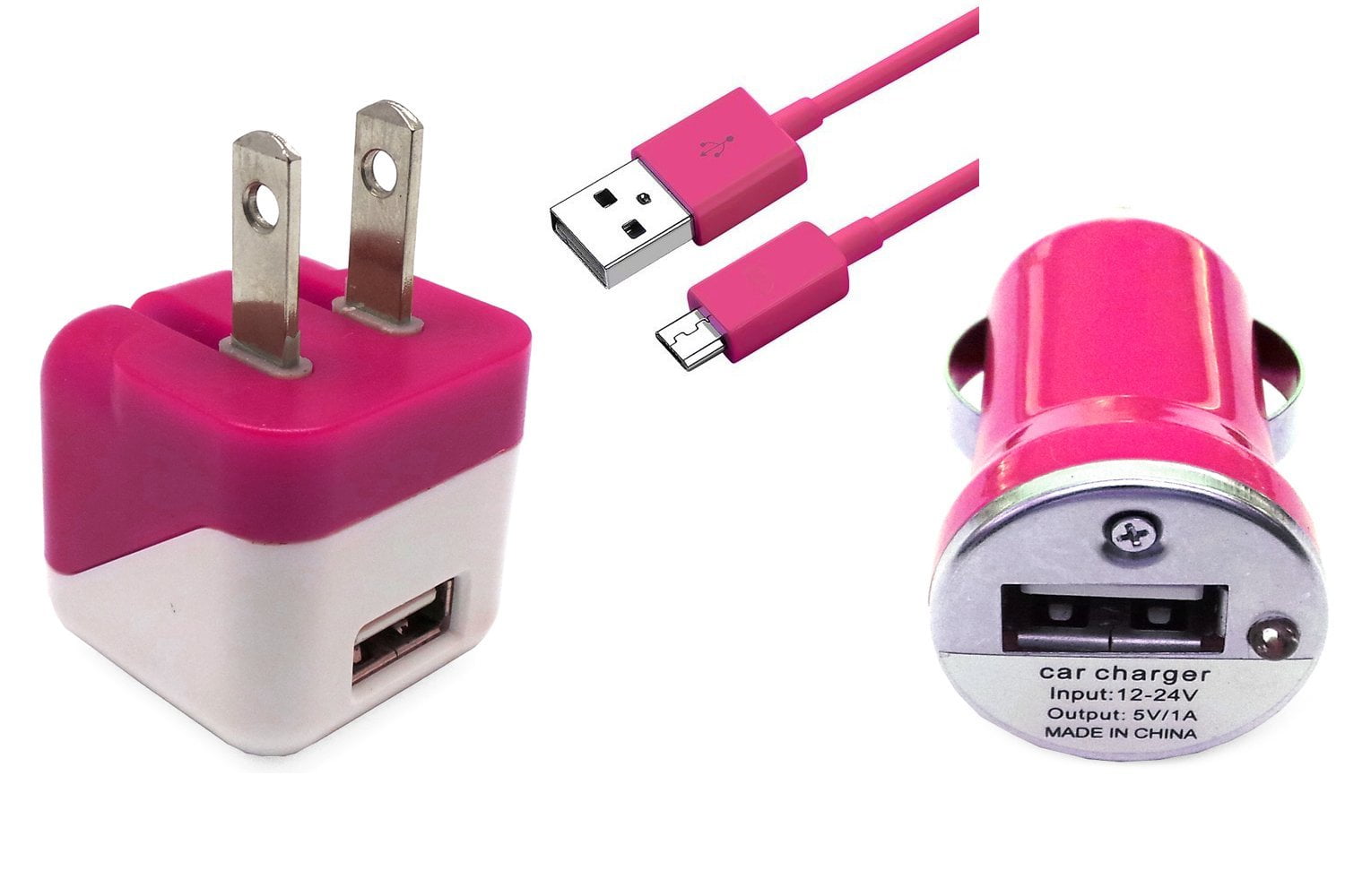 Mini USB Car, Wall, Cable Adapter Charger Combo - Pink - Walmart.com