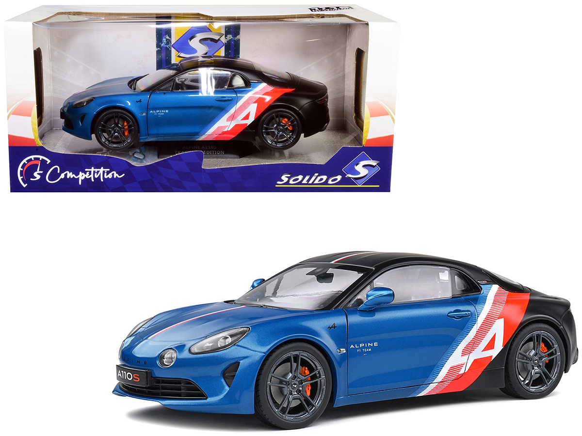 2021 Alpine A110S "F1 Team" Blue Metallic and Matt Black with Stripes and Graphics "Trackside ...