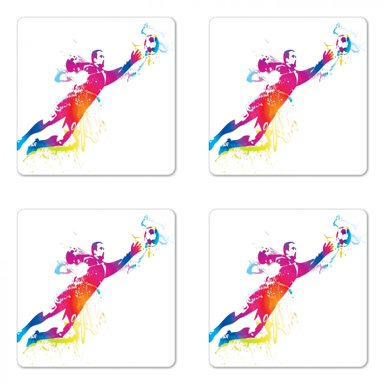 Soccer Coaster Set of 4, Goalkeeper Catches the Ball Goal Star Training ...