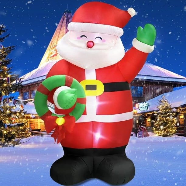 8 FT Huge Christmas Inflatables Santa Claus Holding Garland Outdoor ...
