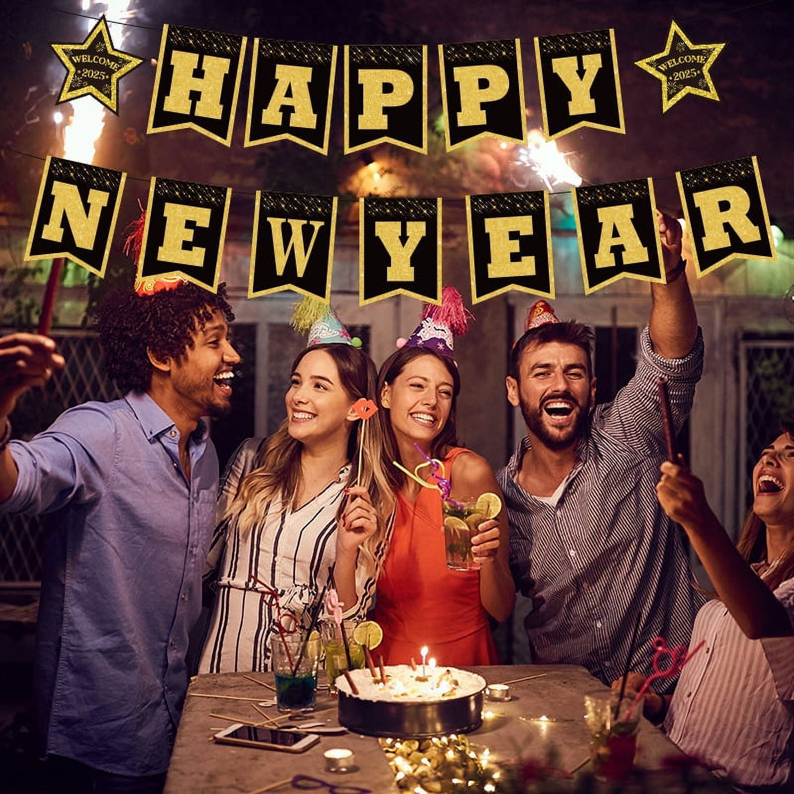 Banner de Feliz Año Nuevo 2025 - Letrero de Feliz Año Nuevo ...