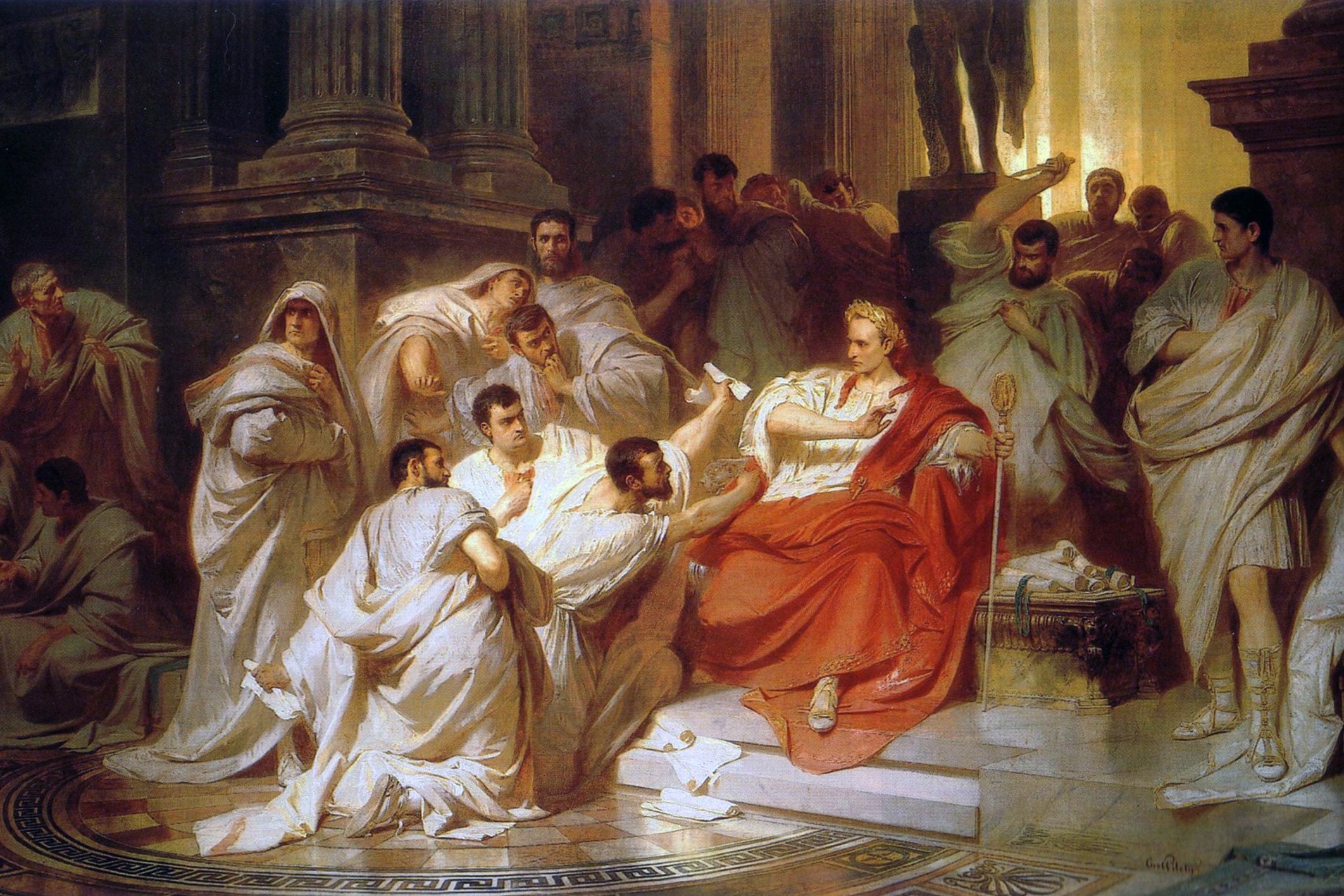 24x36 gallery poster, The senators encircle Julius Caesar, by Carl Theodor von Piloty - Walmart.com