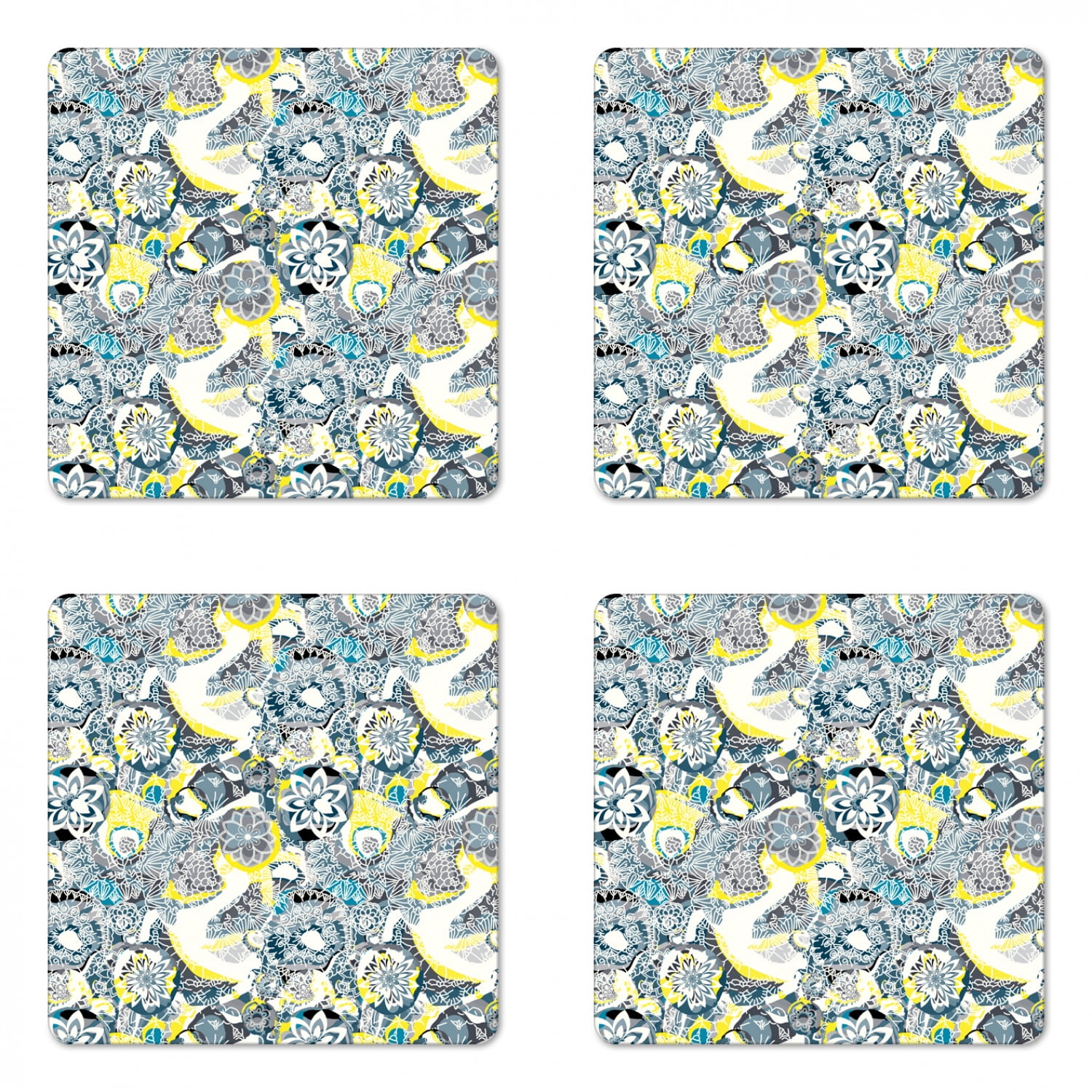 Mandala Coaster Set of 4, Floral Mandala Ornamental Vintage Blooming ...