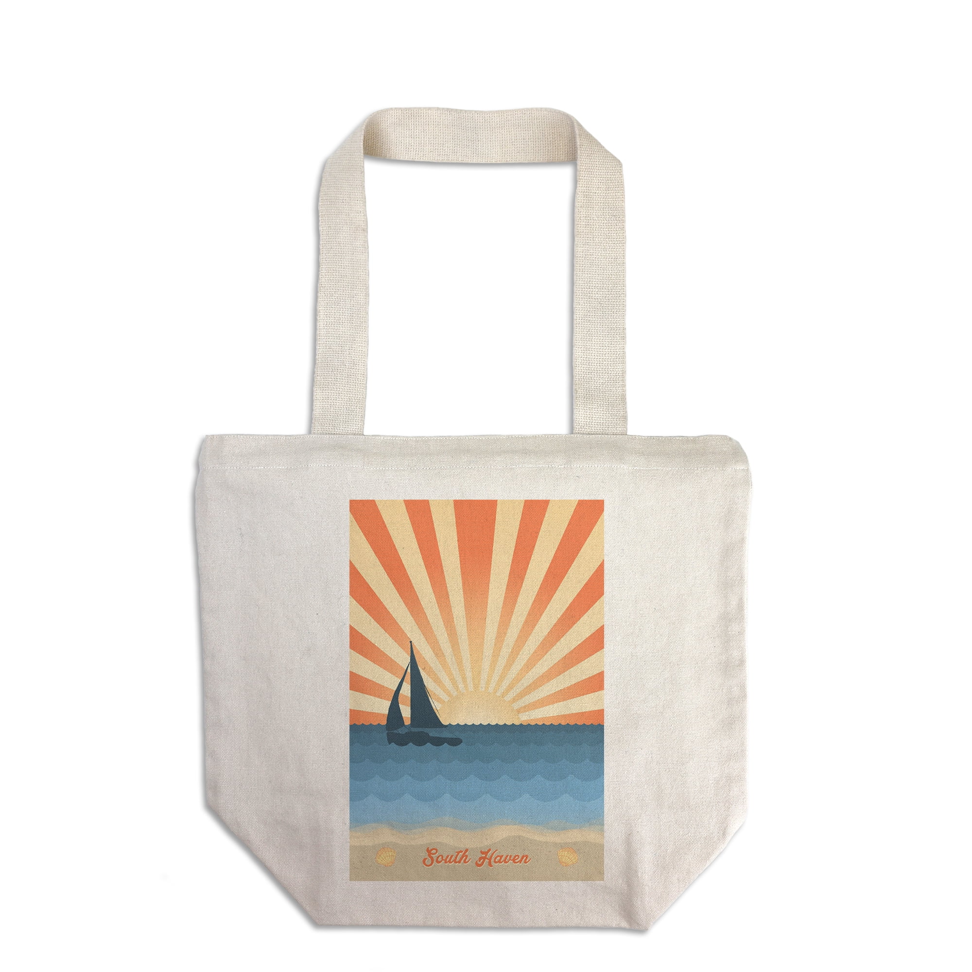 South Haven, Beach Scene with Rays and Sailboat (100% Cotton Canvas ...
